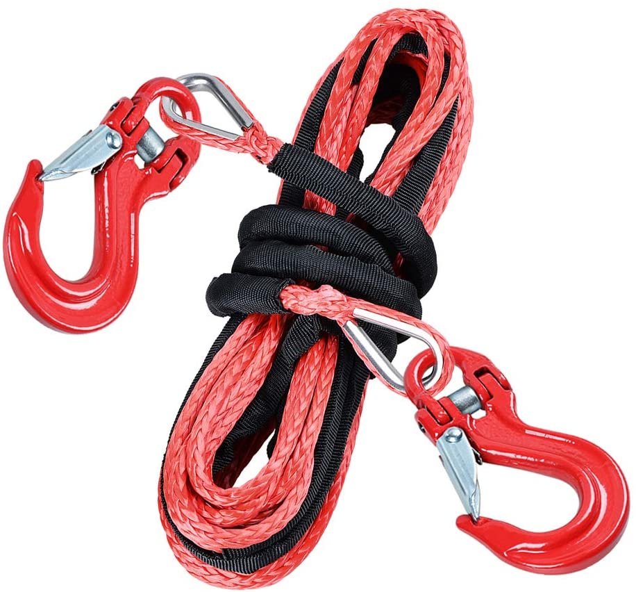 Astra Depot RED Kit 1/4" 50ft Synthetic Winch Rope Extension + 2X Half ...