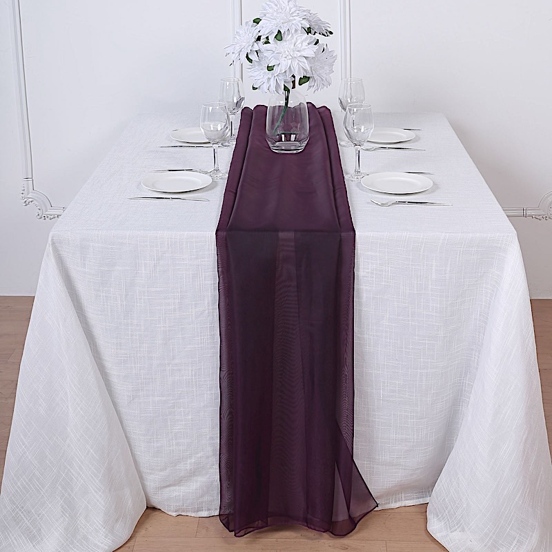 BalsaCircle 72 Eggplant Purple Extra Premium Chiffon Table Top Runner 