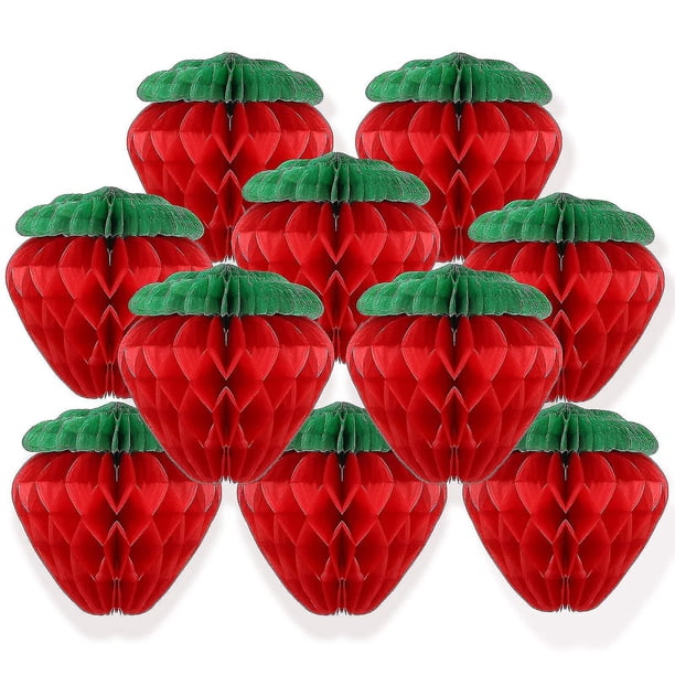 10 Pieces 6 Inch Paper Strawberry Honeycomb Ball Tissue Paper ...