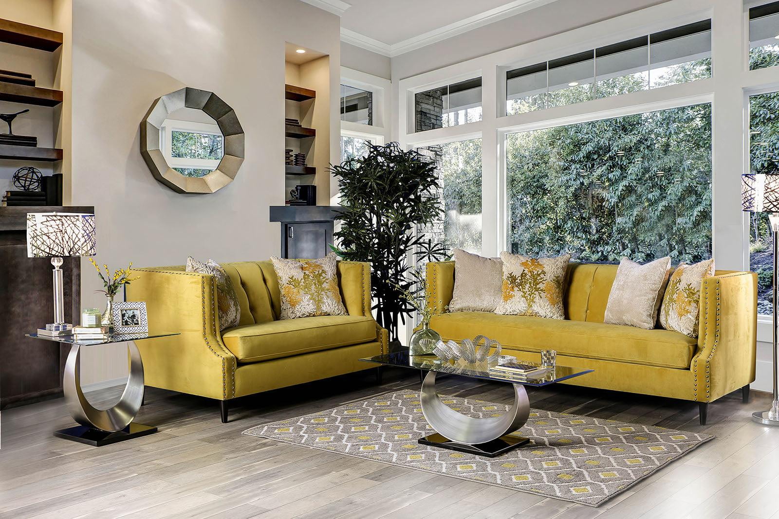 Transitional Royal Yellow Living Room Set 3pcs Furniture of America ...