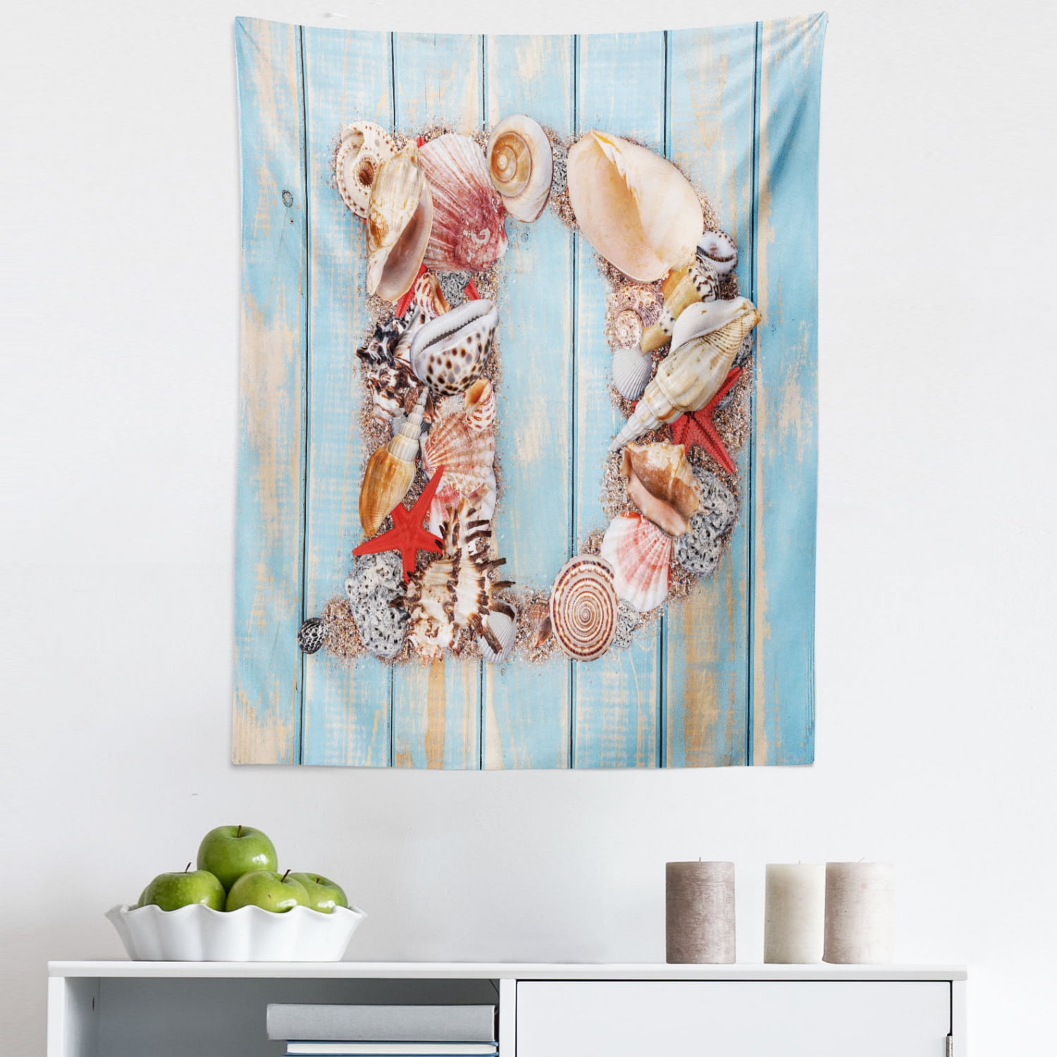 Letter D Tapestry, Nautical Themed Alphabet with Seashells Animal ...