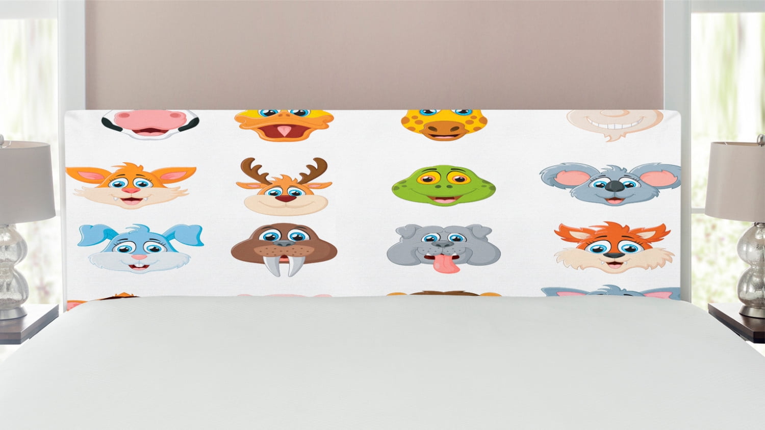 Cartoon Headboard, Comic Design of Composition of Smiling Animal Faces ...