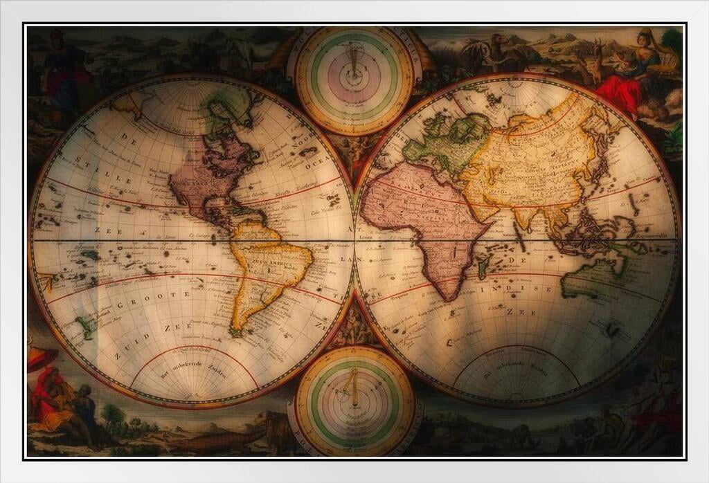 Exploration and Navigational Illustrated Antique Style Map Travel World ...