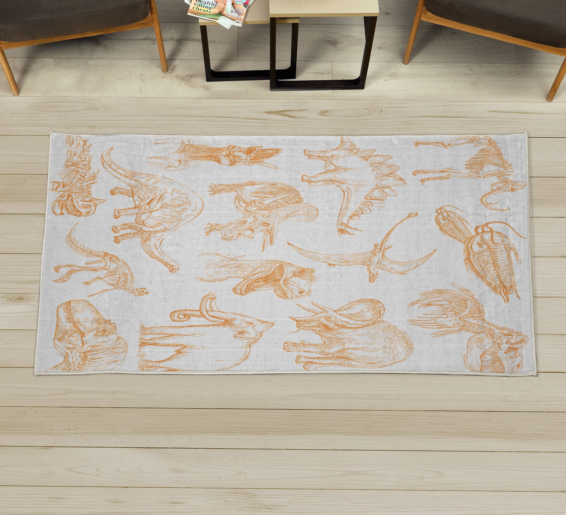 Jurassic Decorative Rug, Arrangement of Various Dinosaurs Illustrations ...