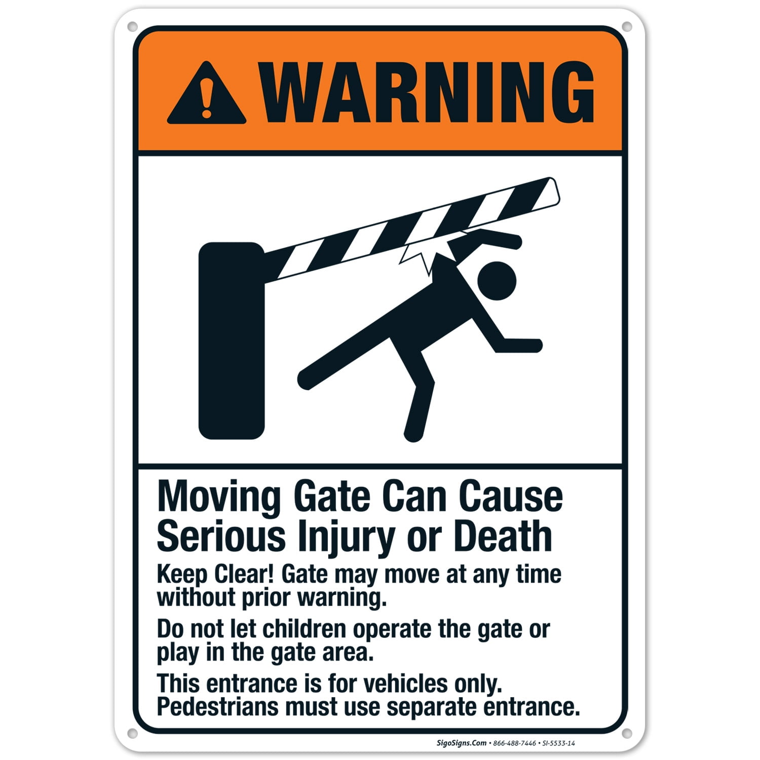 Moving Gate Can Cause Serious Injury Or Death Keep Clear Sign, ANSI ...