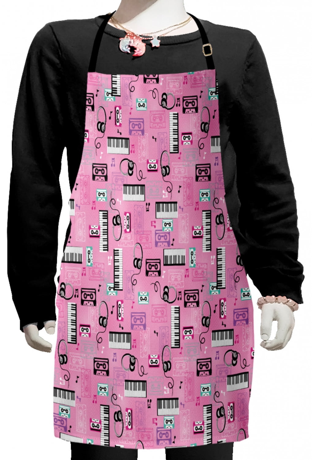 Pink Kids Apron, Listen to Music Theme Vintage Cassettes Headphones ...
