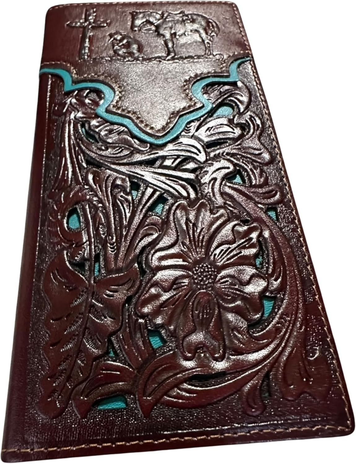 TRAHOO-Mens Cowboy Praying At Cross Embossed Western Long Wallet Floral ...