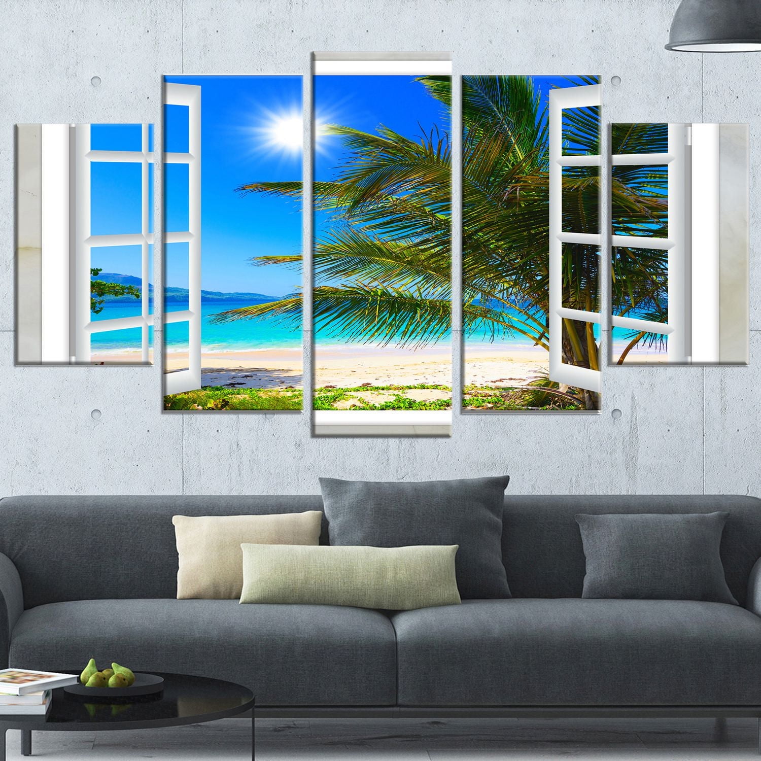 Click here for Designart Design Art Window Open To Beach With Pal... prices