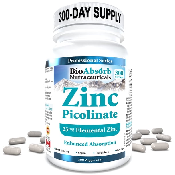 Suplemento de picolinato de zinc, 25 mg de zinc elemental, suministro ...