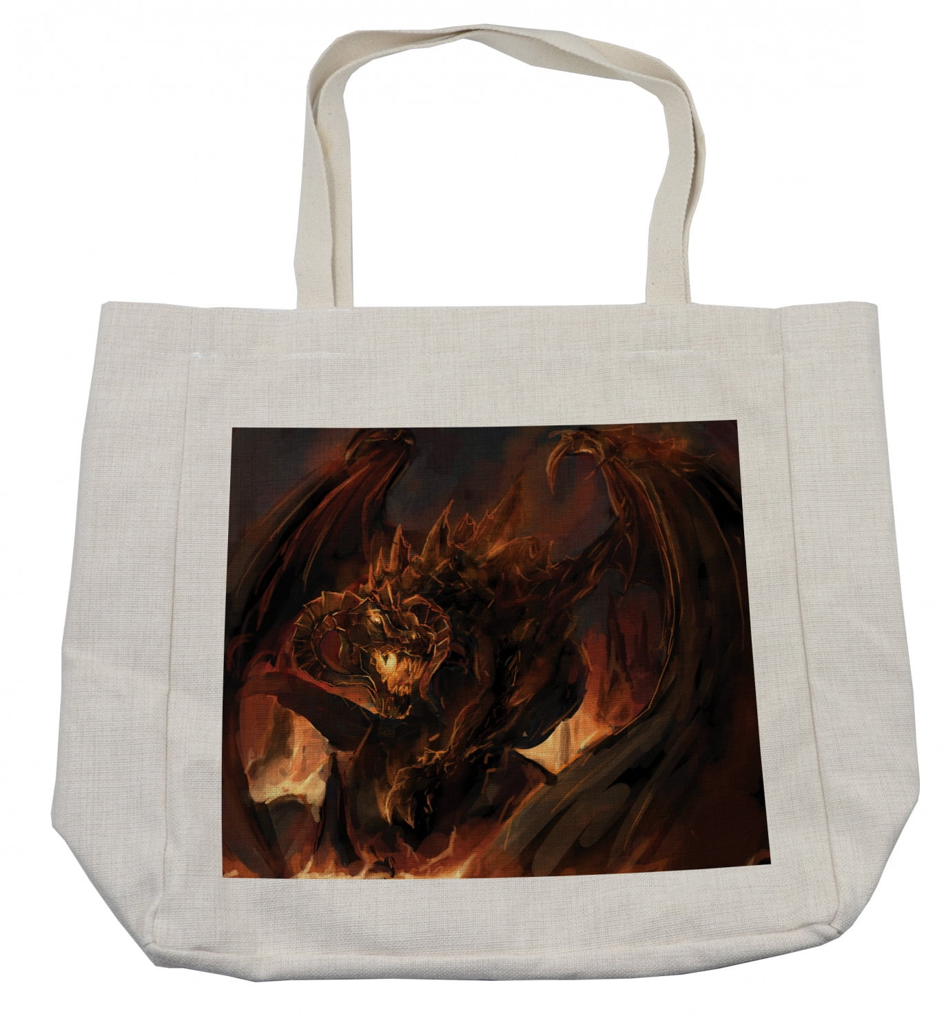 Dragon Shopping Bag, Demonic Angry Molten Dragon with Horns Imaginary Inferno Beast Warm Colored ...