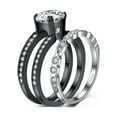 Devuggo Couple Rings Black Mens Titanium Matching Band Women Cz