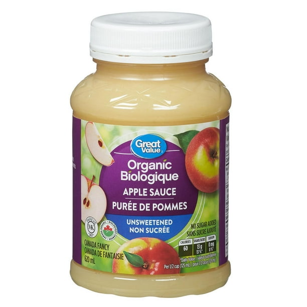 Great Value Organic Unsweetened Applesauce 620 mL, Organic Unsweetened Applesauce - Walmart.ca