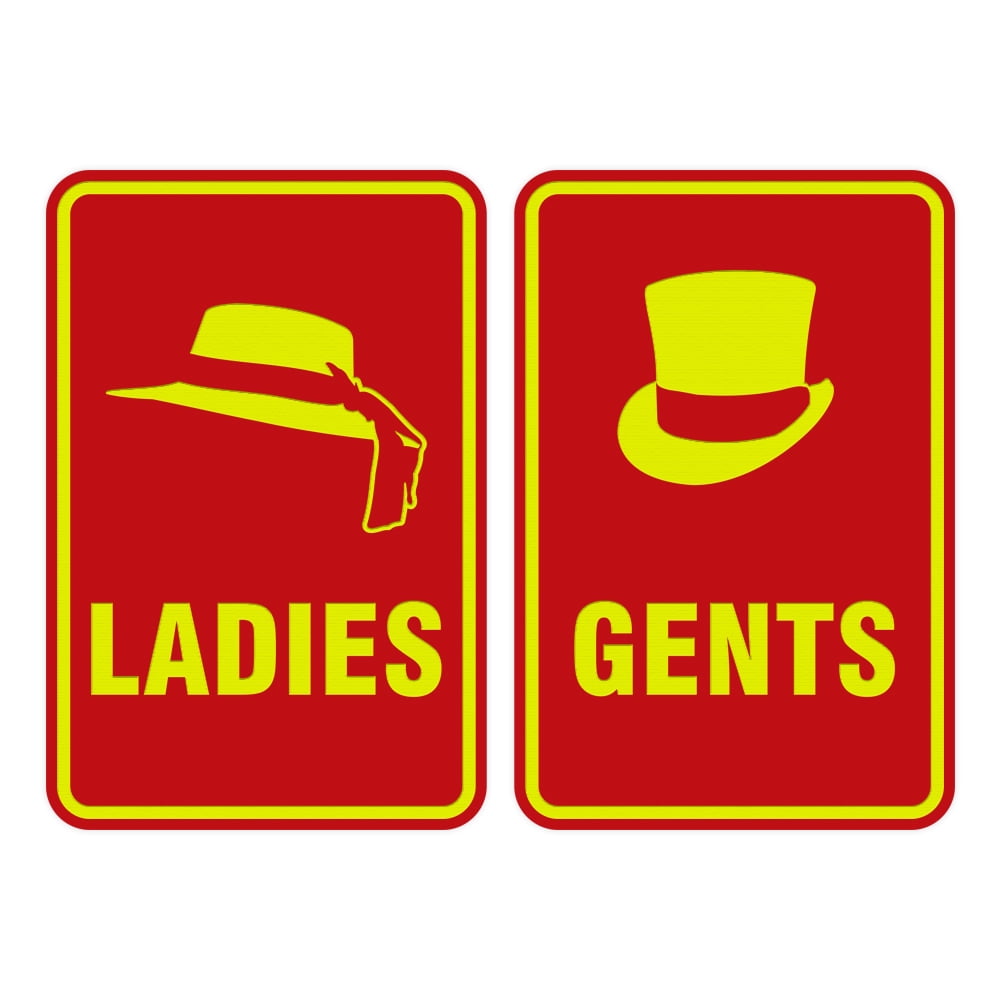 Portrait Round Ladies And Gents Sign Set (Red/Yellow) - Large 6" x 8 ...