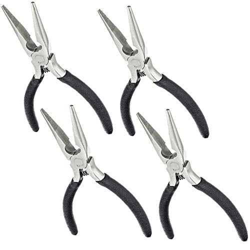 4 Pack Mini Long Nose Pliers (Serrated Jaws) with Side Cutter, Return ...