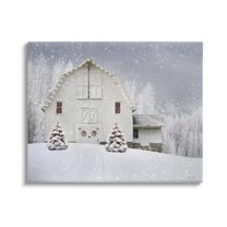 White Winter Snowfield Barn Cozy Christmas Scenery Landscape Painting ...