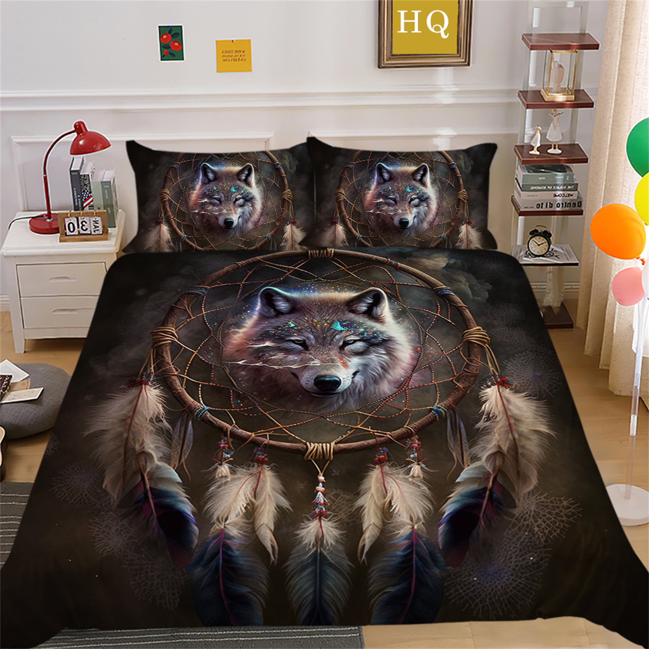 Home Bedding Set Dreamcatcher Wolf Printing Cozy Quilt Cover Set High ...