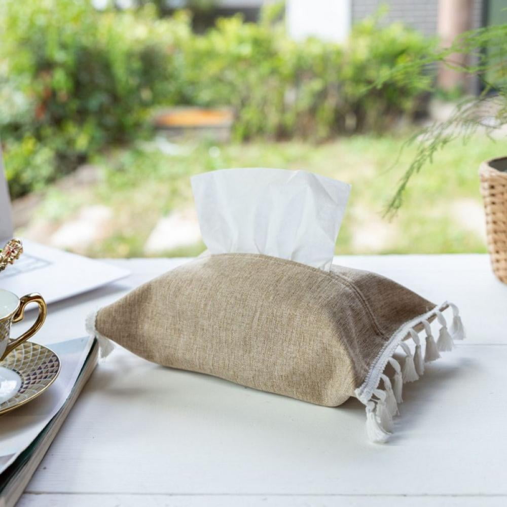 HULKLIFE Cotton and Linen Tissue Box Solid Color Tassel Draw Paper Bag ...