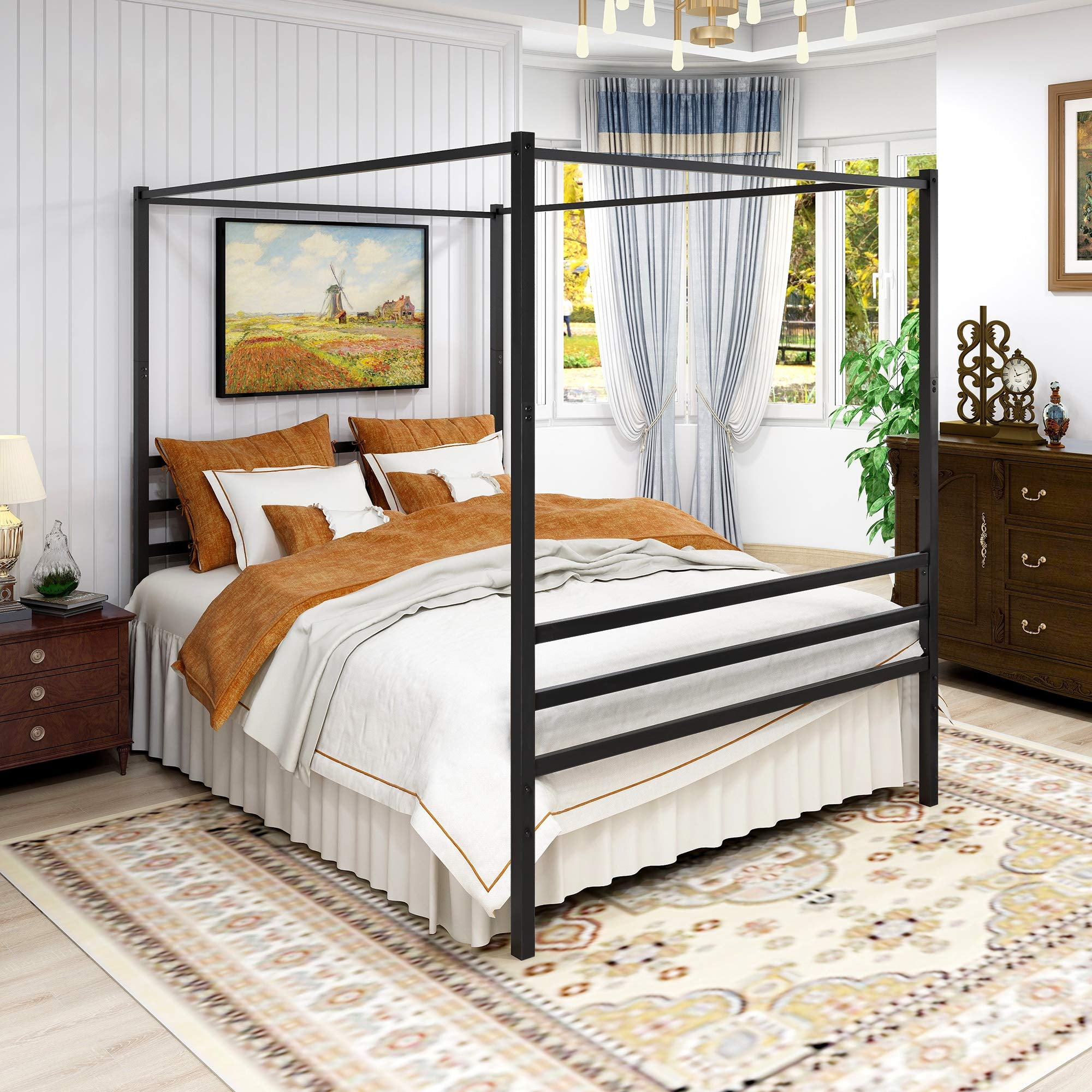 Canopy Platform Bed Frame with Headboard and Footboard, Queen Size ...