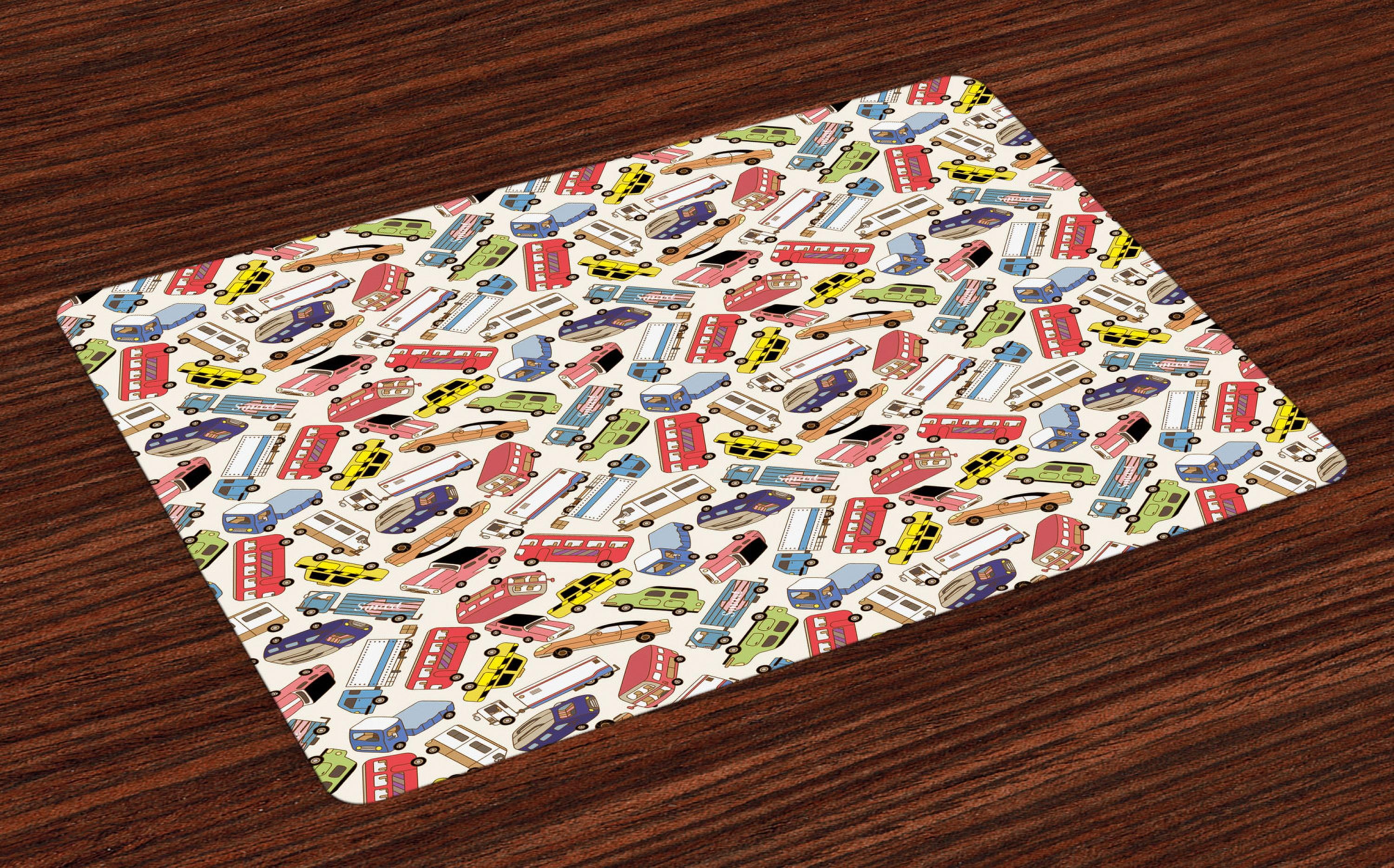 Ambesonne Cars Place Mats Set of 4, Lorry Cargo Taxi Fun Print ...