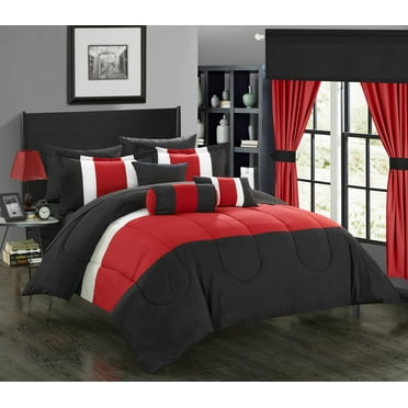 Heba Queen Size 7-Piece Comforter Set Red & Black Bed in a Bag Over ...