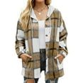 MOSHU Women's Plus Size Flannel Plaid Shirt Jacket with Hood and Pocket ...