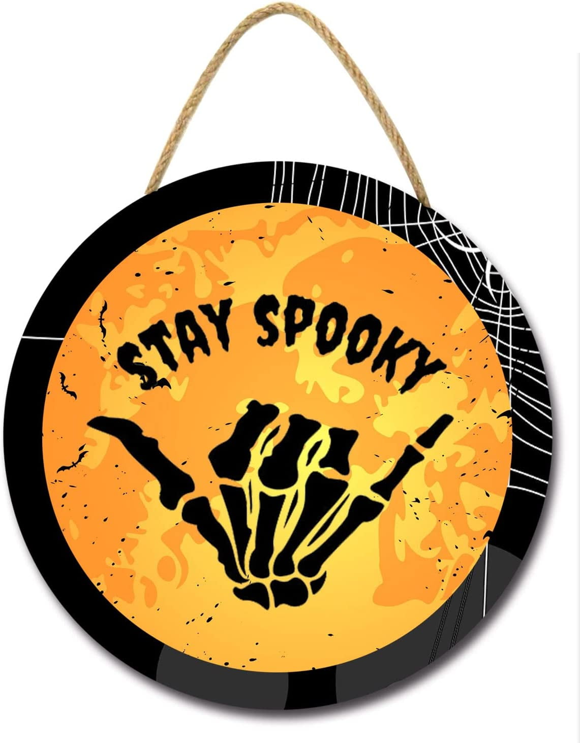 Eveokoki 11" Stay Spooky Halloween Sign for Front Door Round Wooden ...