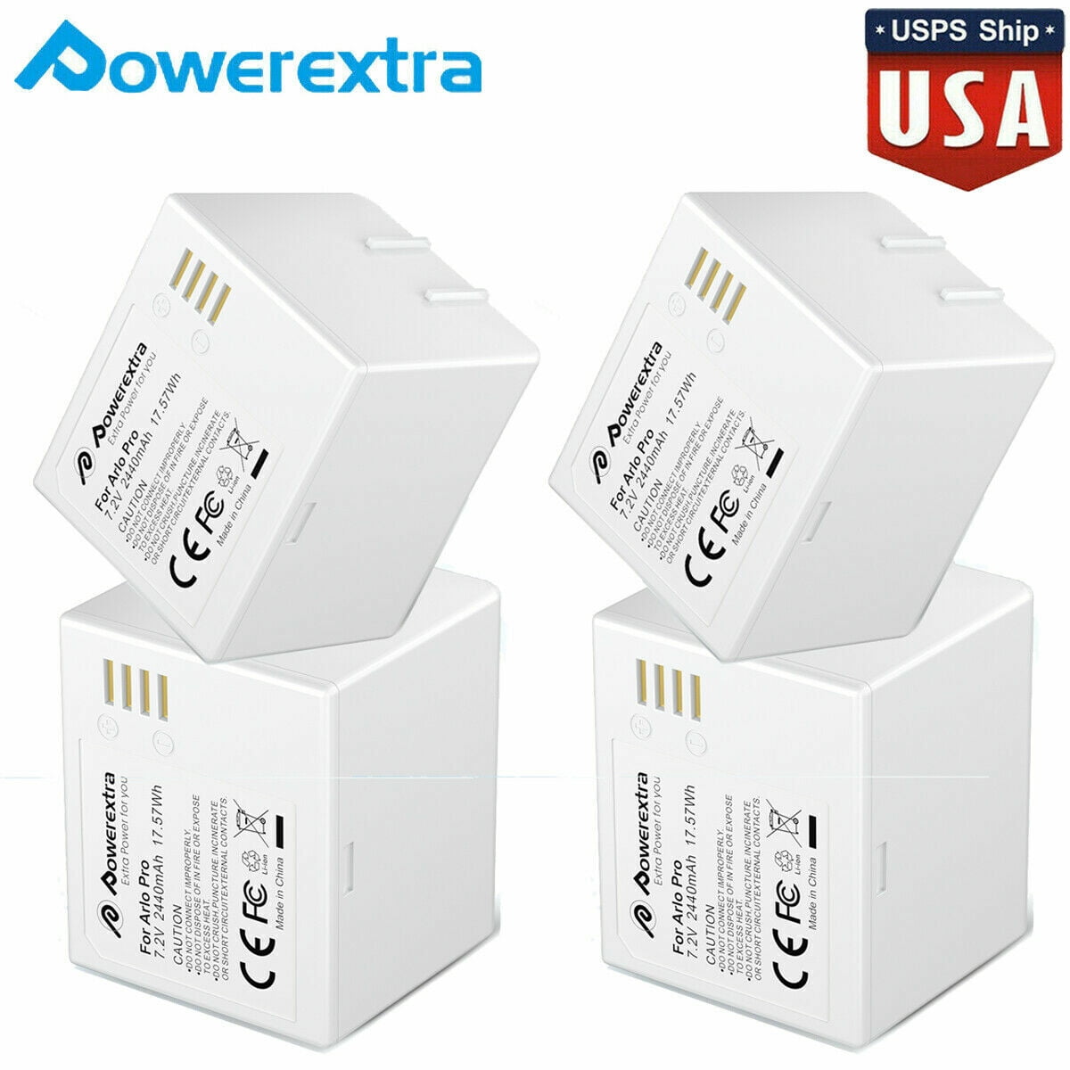 4 Pack 2440mAh 7.2V Rechargeable Li-ion Battery for ARLO PRO, PRO 2 ...