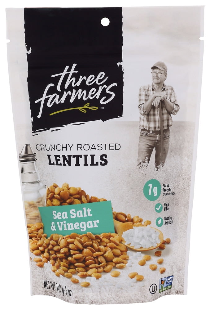 Three Farmers Cruncy Roasted Lentils, Sea Salt & Vinegar, 140gm, Pack ...