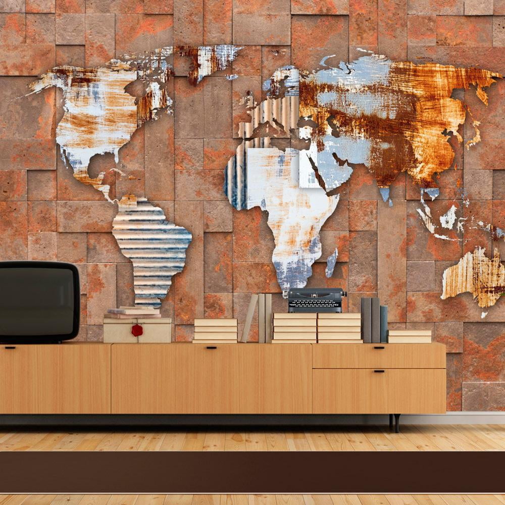 Tiptophomedecor World Map Wallpaper Wall Mural - Map On Rusty ...