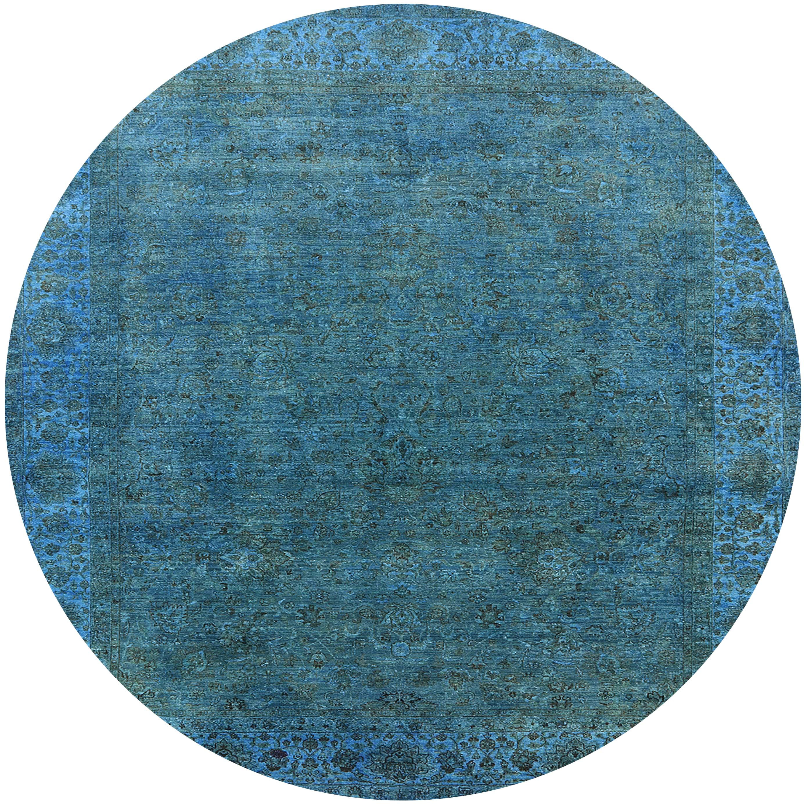 Ahgly Company Indoor Round Mid-Century Modern Blue Ivy Blue Oriental ...