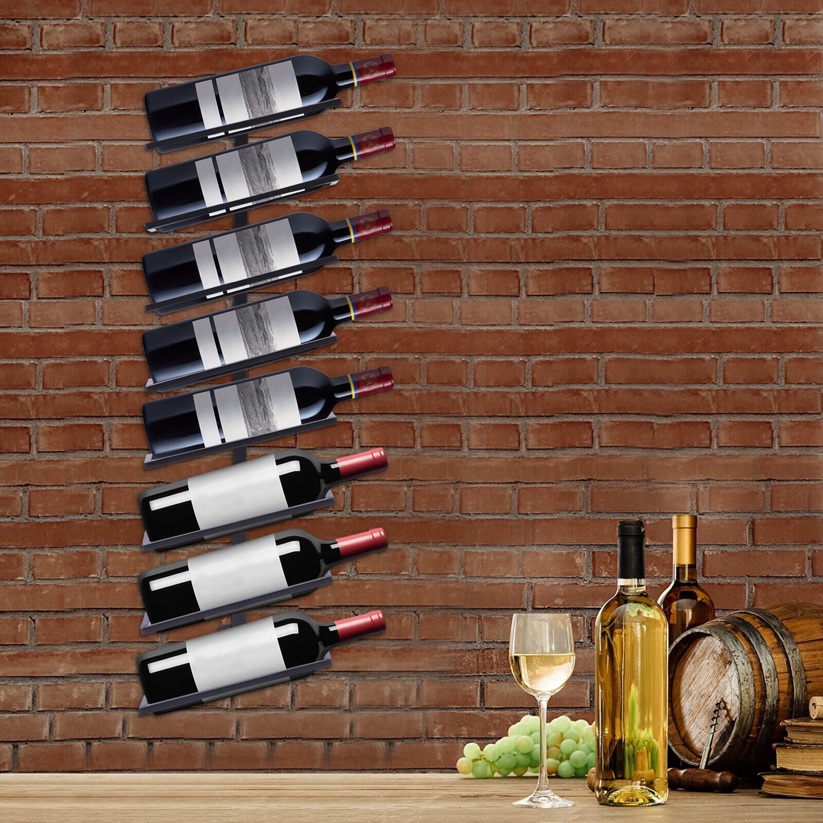 Metal Black Wall Mounted Wine Rack for 8 Bottles - Vertical Wine Bottle ...