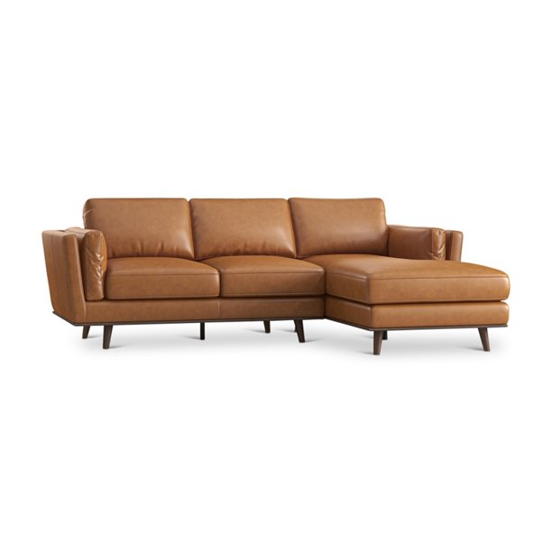Aromas Mid Century Tufted Living Room Top Leather Corner Sectional Sofa ...