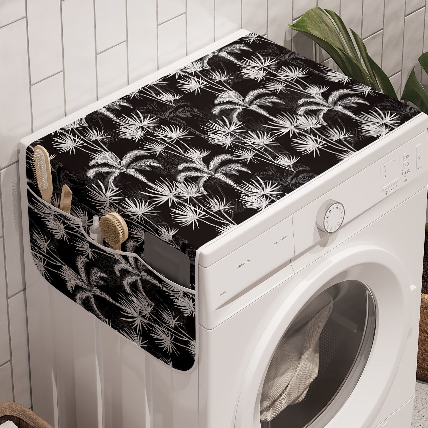 Tropical Washing Machine Organizer, Monochrome Repeating Sketchy ...