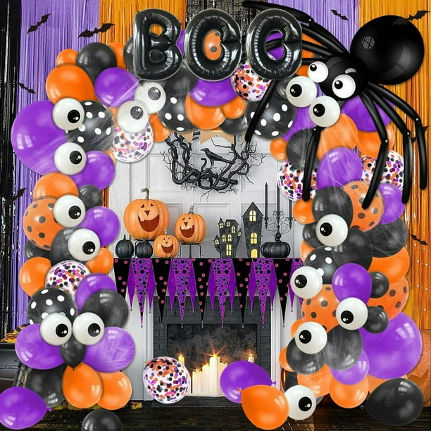Halloween Balloon Garland Arch Kit - Spooky Boo Foil Spider Web Eyeball ...