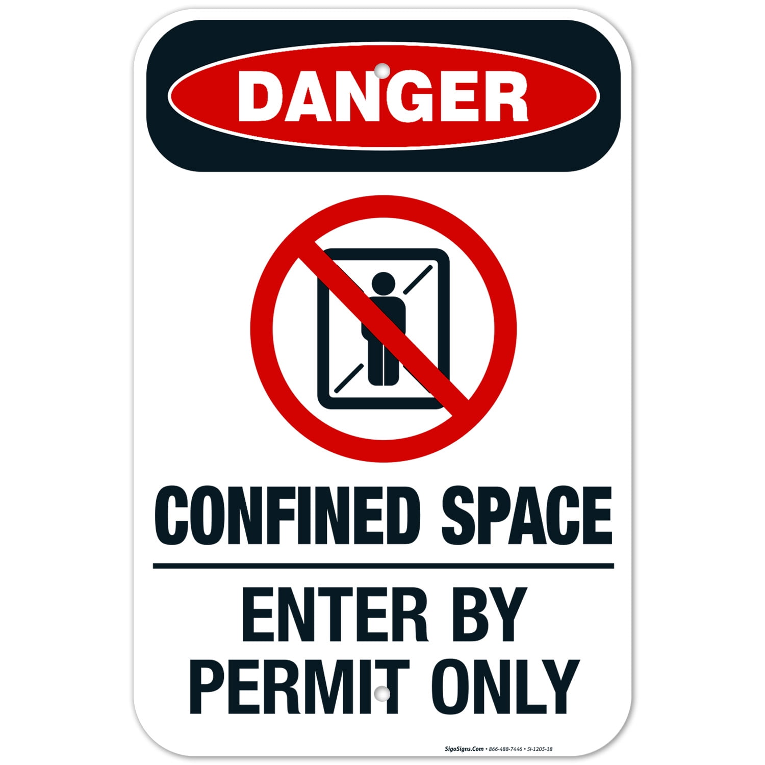 Confined Space Enter By Permit Only Sign, OSHA Danger Sign, (SI-1205 ...