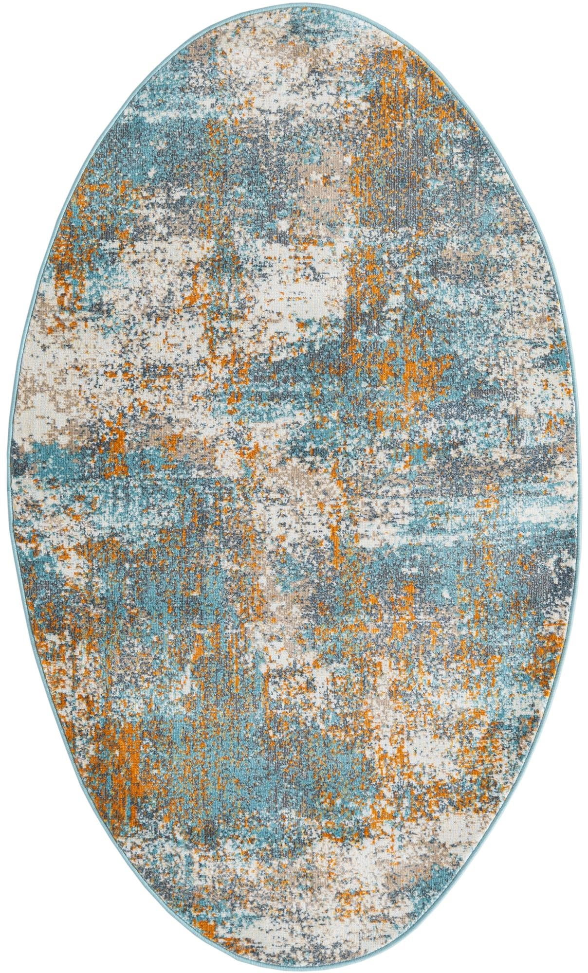 Rugs.com Paragon Collection Rug – 3' x 5' Oval Aqua Medium-Pile Rug ...