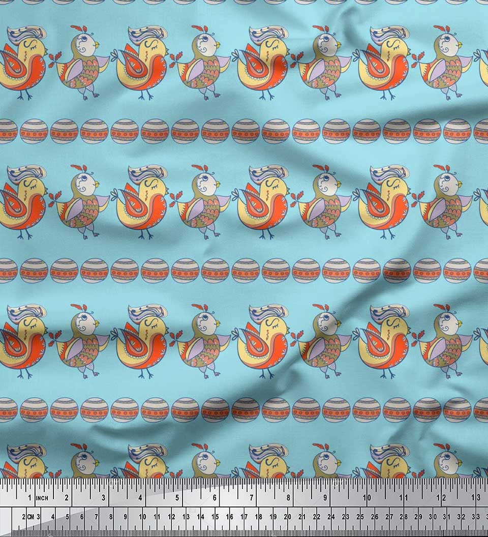Soimoi Rayon Fabric Circle & Bird Kids Print Fabric by The Yard 42 Inch ...