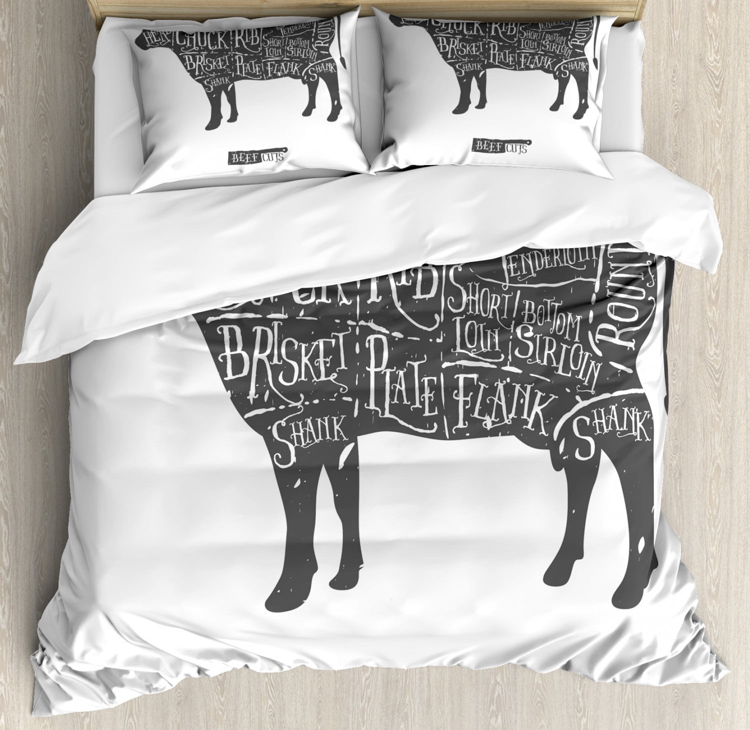 Cattle Queen Size Duvet Cover Set, Vintage Hand-Drawn Butcher Cuts of ...