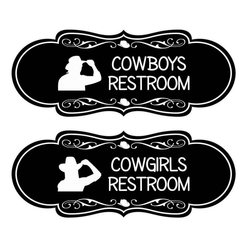 Designer Cowgirls and Cowboys Novelty Restroom Signs, Set of 2 (Black ...