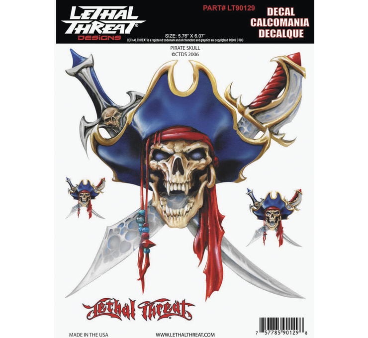 LETHAL THREAT DECALS Decals 6" x 6" Pirate Skull LT90129 - Walmart.com