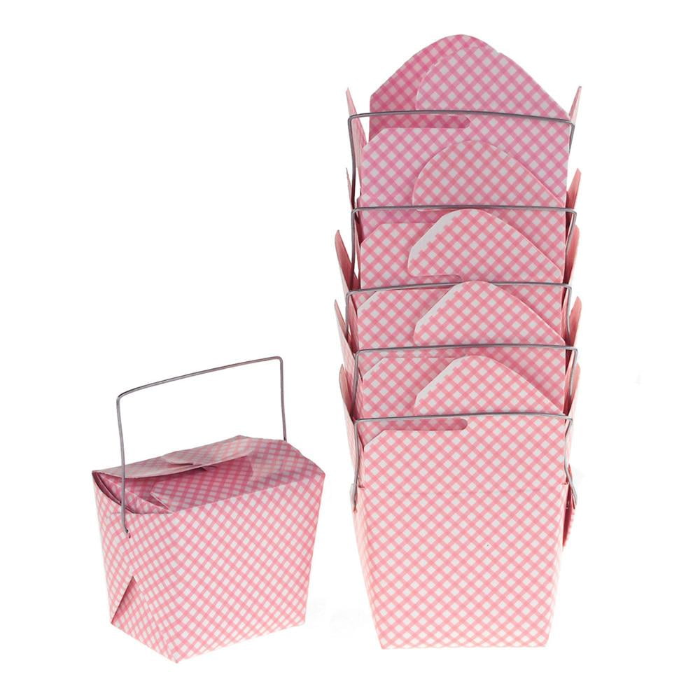 Checkered Take Out Boxes with Wire Handle, Pink, 2-1/2-Inch, 6-Piece ...