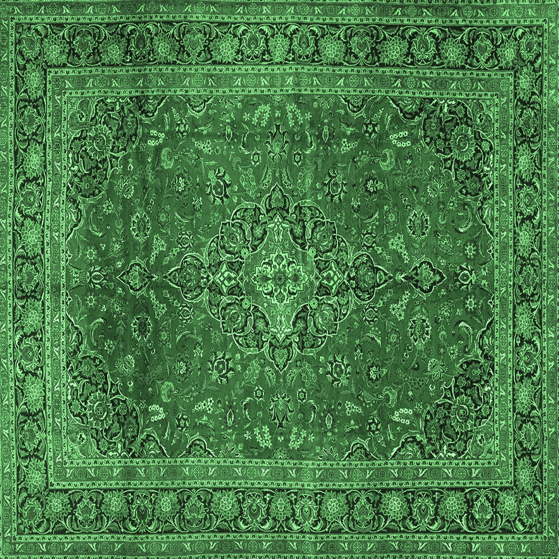 Ahgly Company Indoor Square Medallion Emerald Green Traditional Area ...
