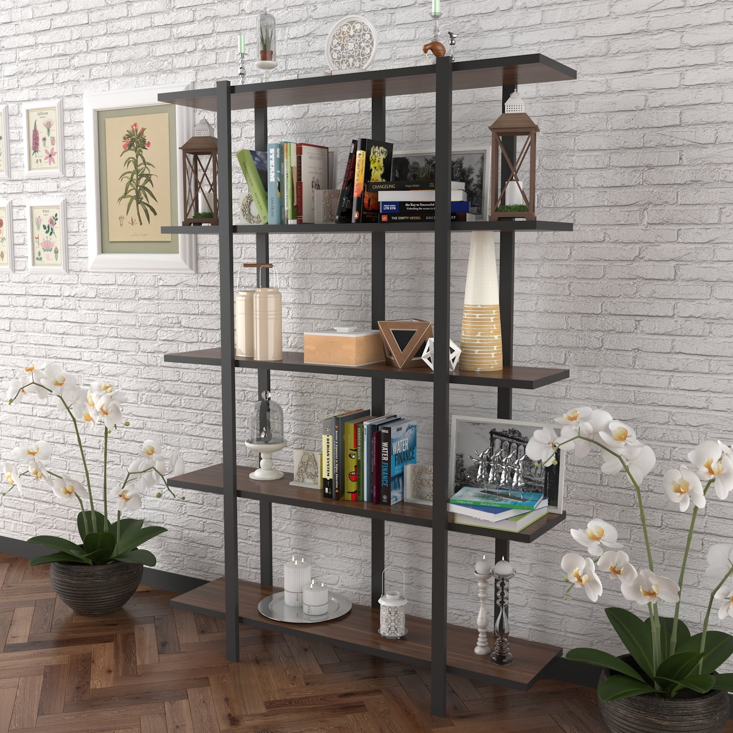 Meen 5 Tier Modern Bookshelf, Metal Frame Bookshelf for Small Spaces in ...