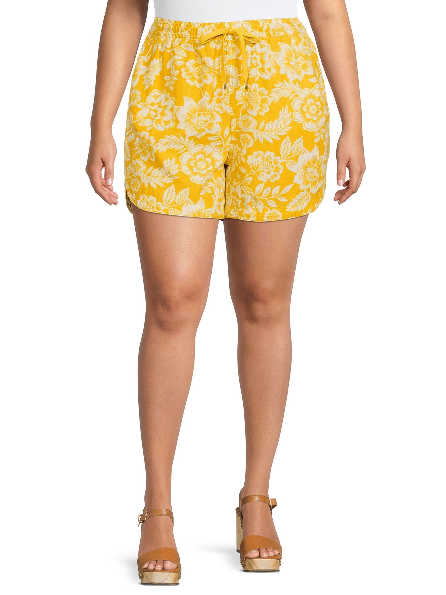 Terra & Sky Women's Plus Size Pull-On Drawstring Linen Shorts - Walmart.com