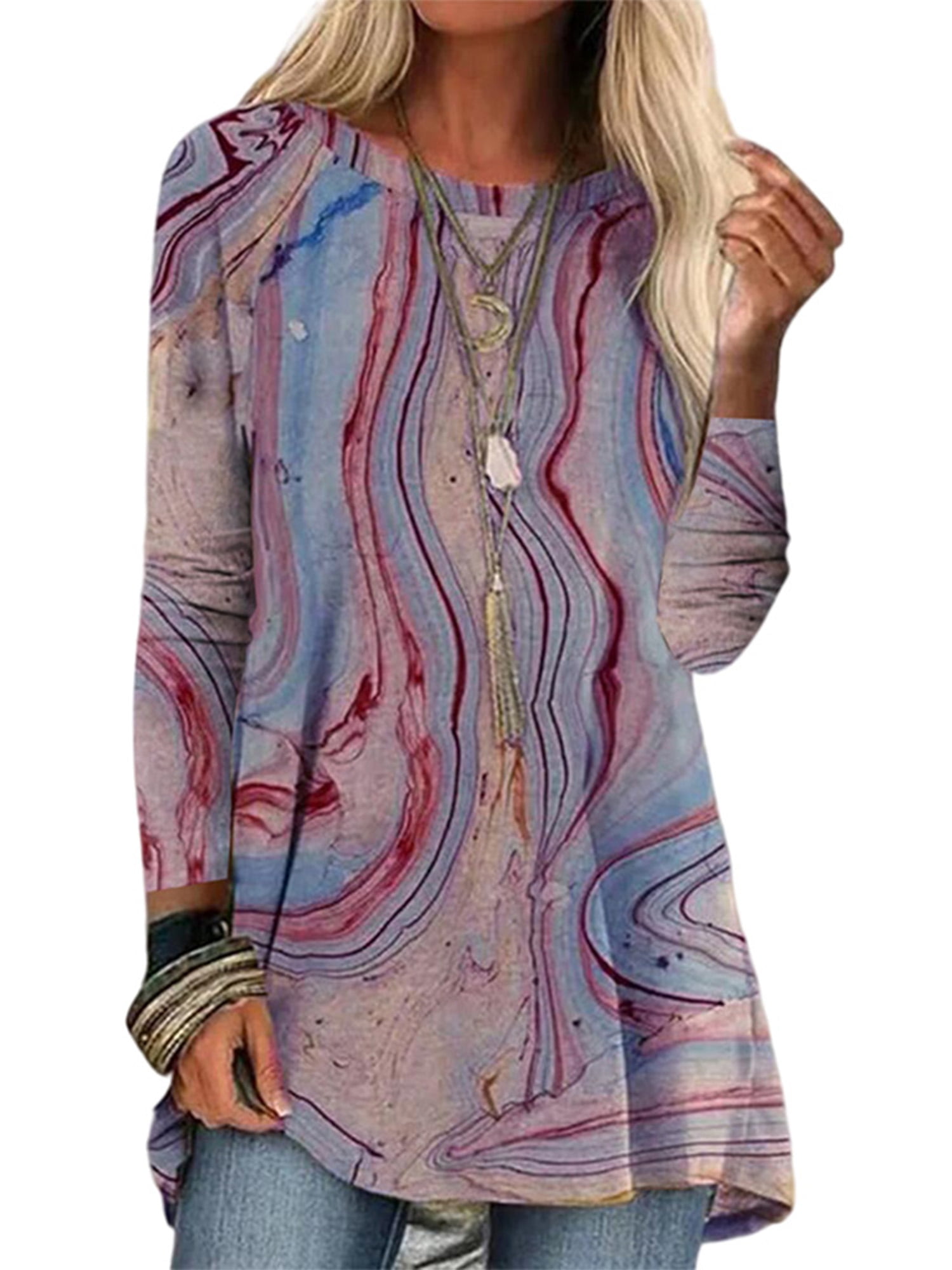 Frontwalk Ladies Tops Abstract Print T-shirt Crew Neck T Shirt ...