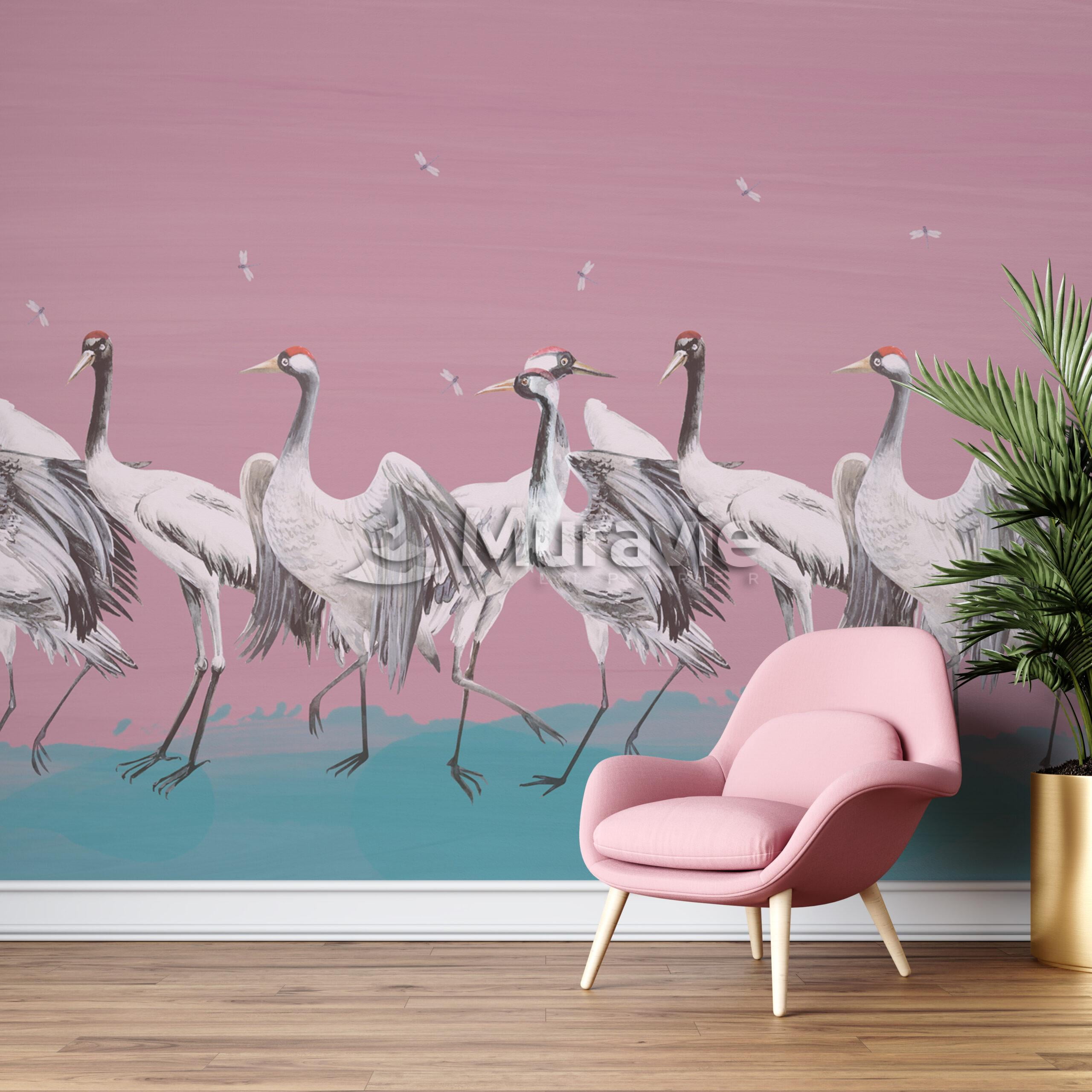 Pink Storks Wallpaper , Modern Art Wallpaper , Birds Stylish Wallpaper ...