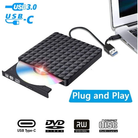 HP External CD DVD RW Drive, Slim Portable USB Optical Drive, Black ...