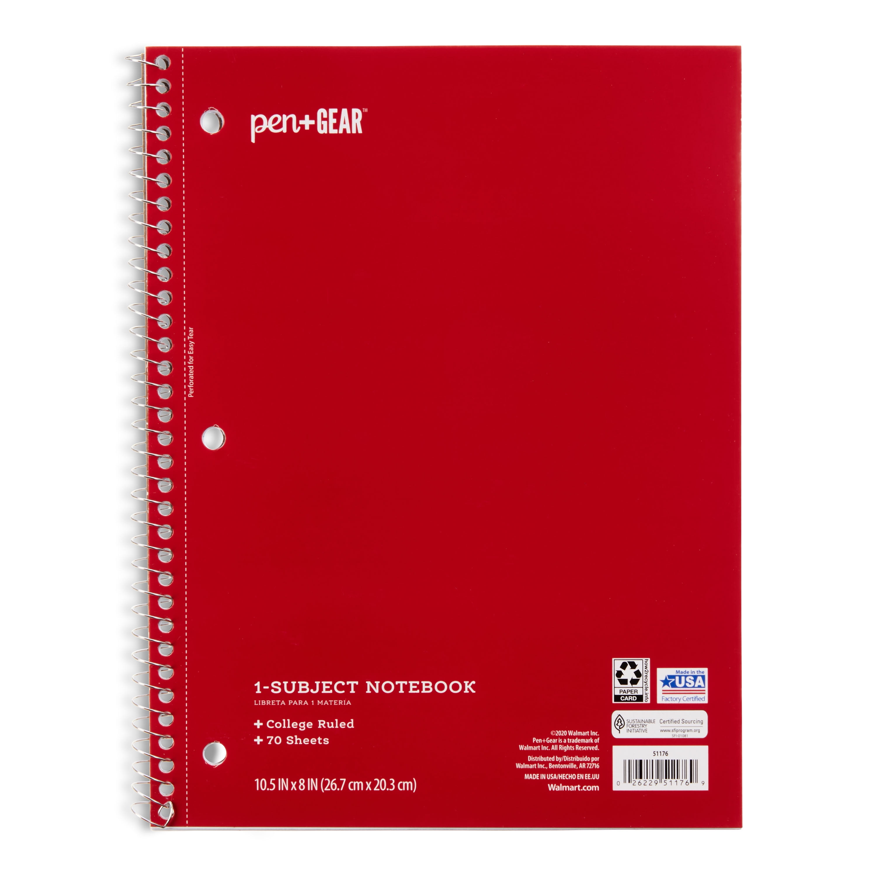 Pen+Gear 1-Subject Notebook, College Ruled, Red, 70 Sheets – Walmart ...