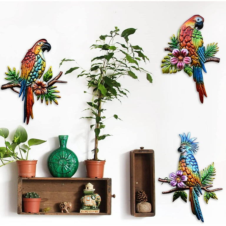 J-Fly Parrot Tropical Wall Art Decor Metal Bird Wall Decor Outdoor ...