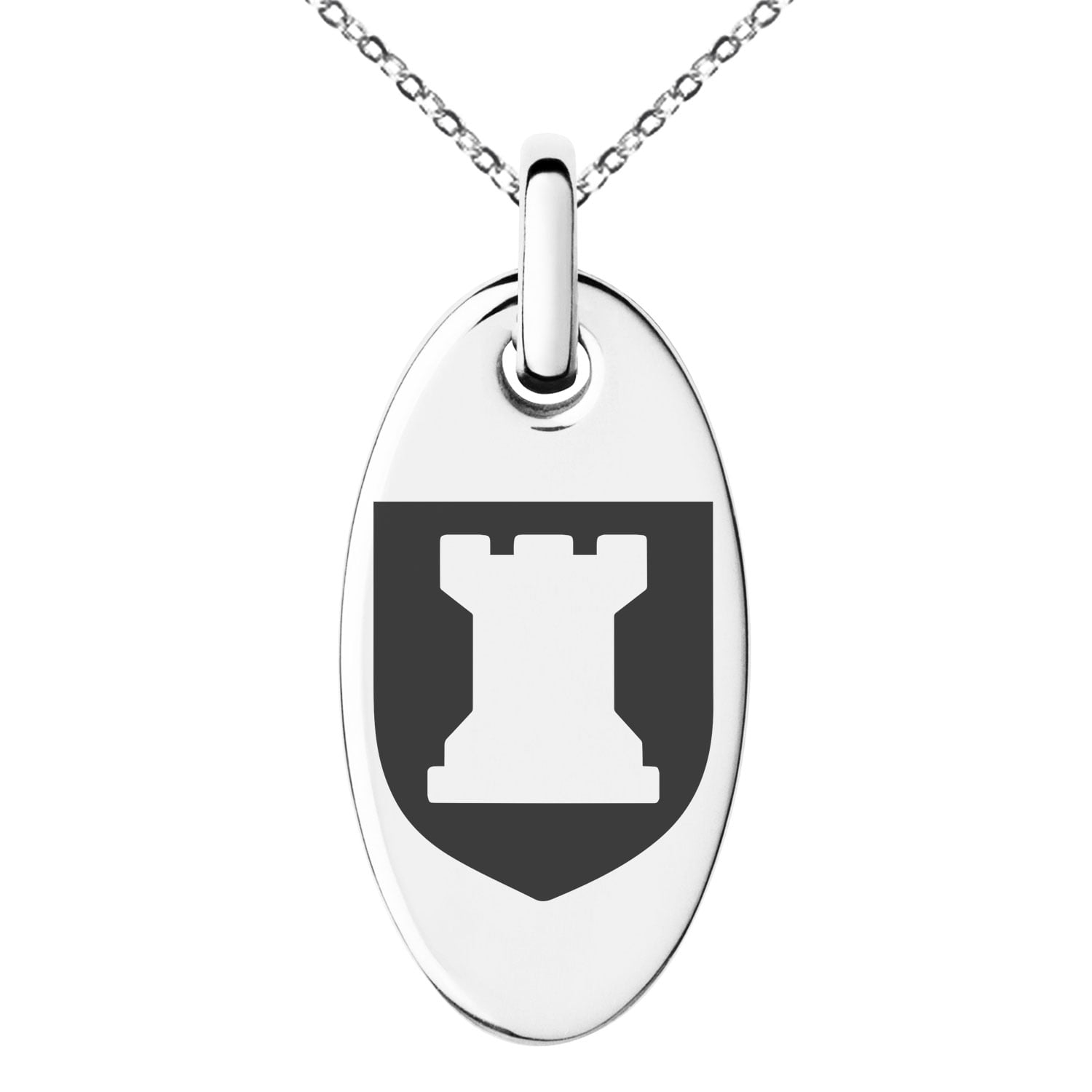 Stainless Steel Rook Strategy Coat of Arms Shield Engraved Small Oval ...